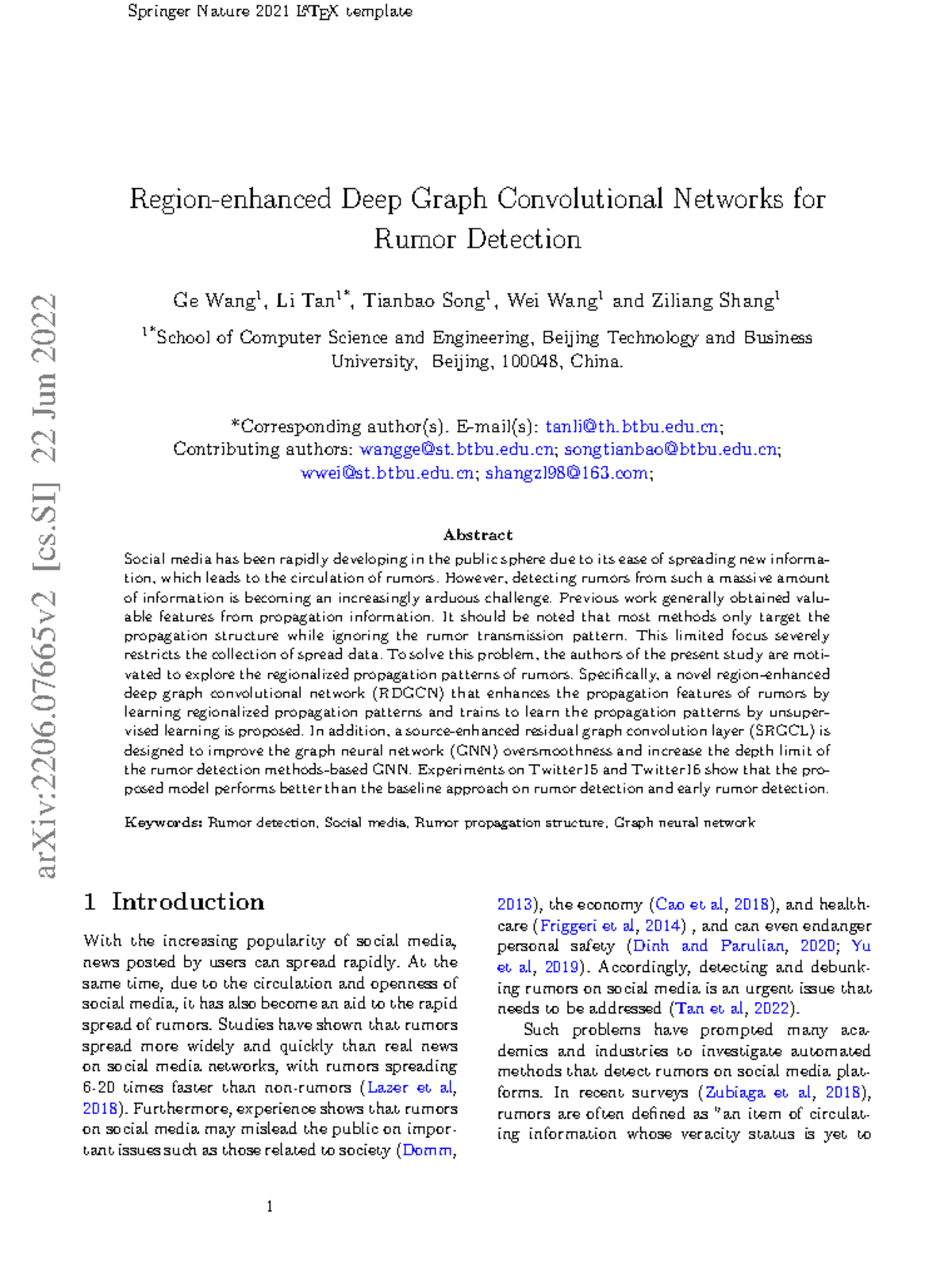 2206 Summaries Region Enhanced Deep Graph Convolutional Networks For Rumor Detection Ge Wang