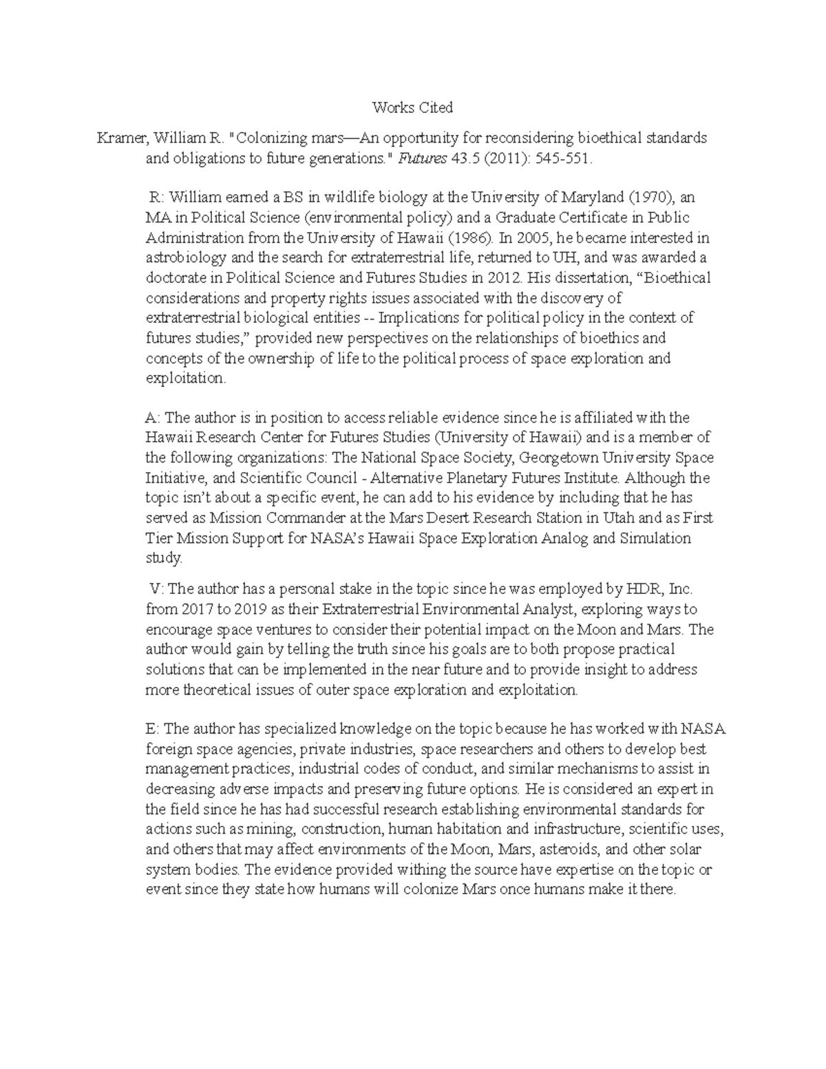 Raven AP Seminar - I like this book - Works Cited Kramer, William R ...