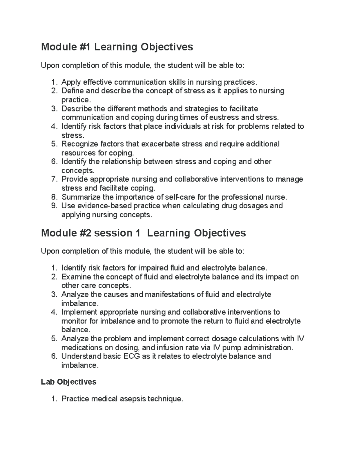 Learning Objectives for 1460 Modules 1-6 - Module #1 Learning ...