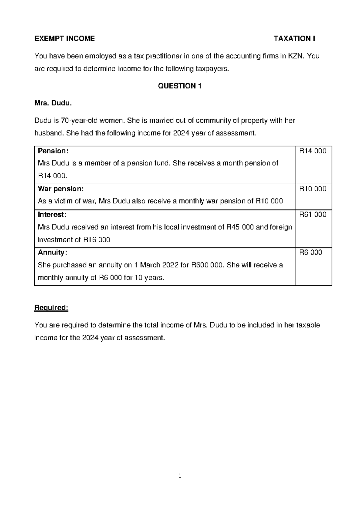 Exempt Income - For accounting 2 - 1 EXEMPT INCOME TAXATION I You have ...