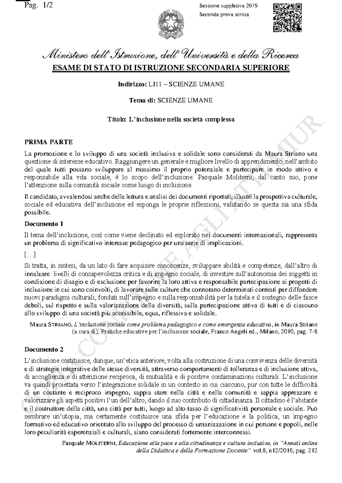 A001 SUP19 - Pag. 1 / 2 Sessione suppletiva 2019 Seconda prova scritta ...