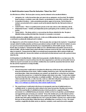 LQM1 Task 1 - Task 1 lesson plan - LQM1 Task 1: PE/Health Ed Lesson ...