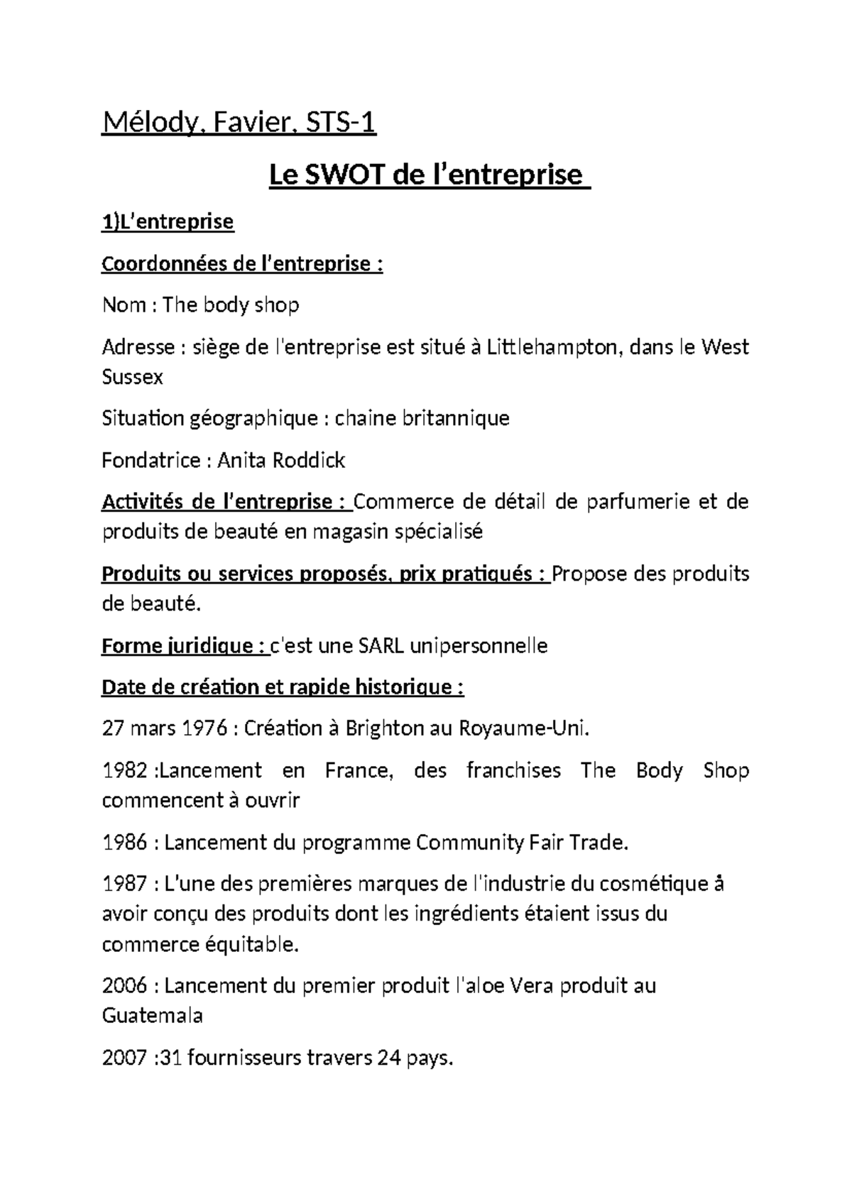 Analyse swot the body shop - Mélody, Favier, STS- Le SWOT de l ...