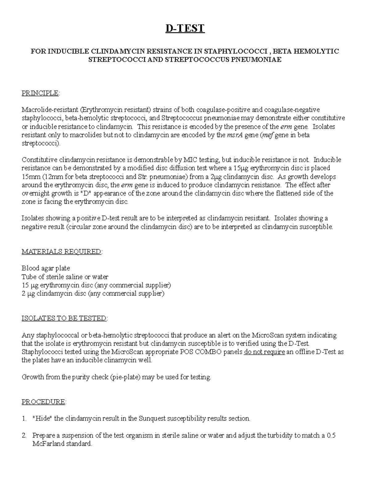 D-TEST SOP - Lecture notes D test procedure - D-TEST FOR INDUCIBLE ...