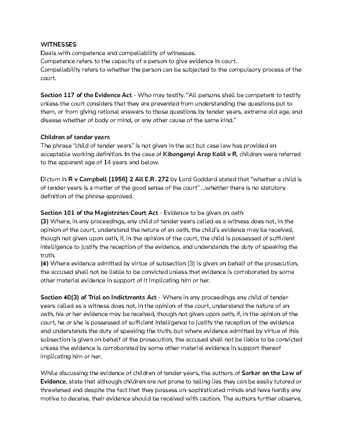 Witnesses - Introduction - WITNESSES Deals with competence and ...