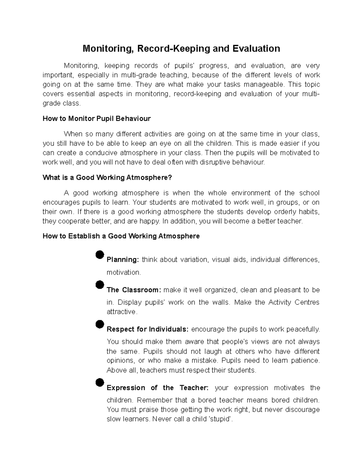 Monitoring, Record-Keeping and Evaluation - Monitoring, Record-Keeping and Evaluation Monitoring ...