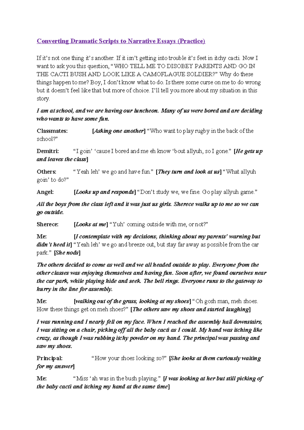 Converting Dramatic Scripts to Narrative Essays (Practice)- Dialogue ...
