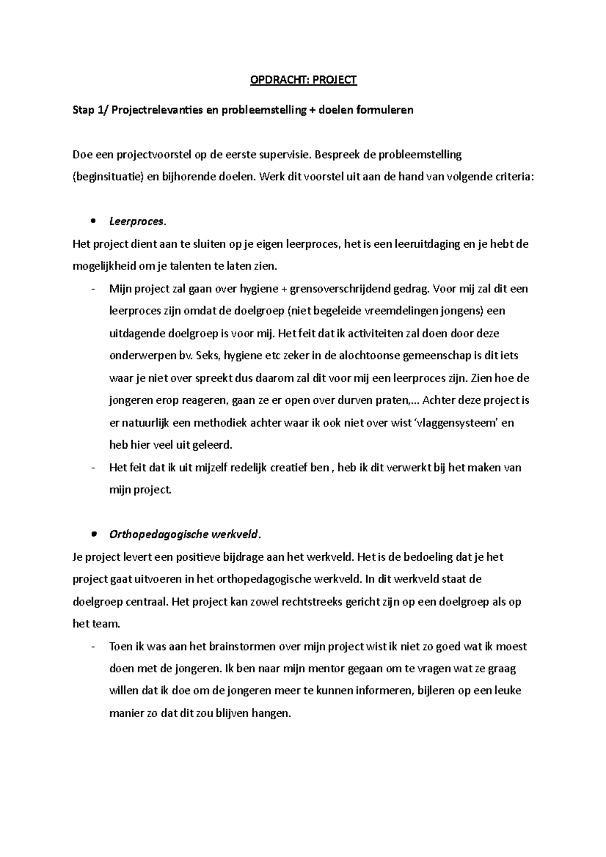 Opdracht- Project - OPDRACHT: PROJECT Stap 1/ Projectrelevanties en ...