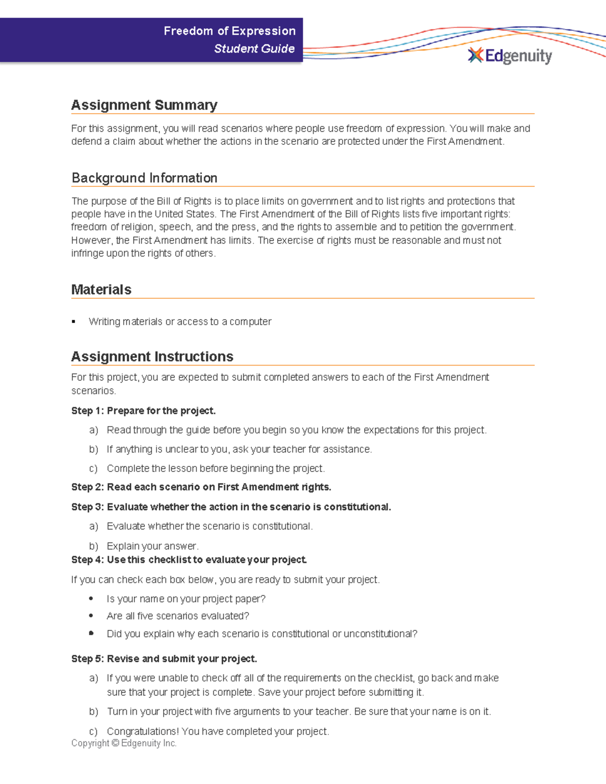 Project - Freedom of Expression - Student Guide - Freedom of Expression ...