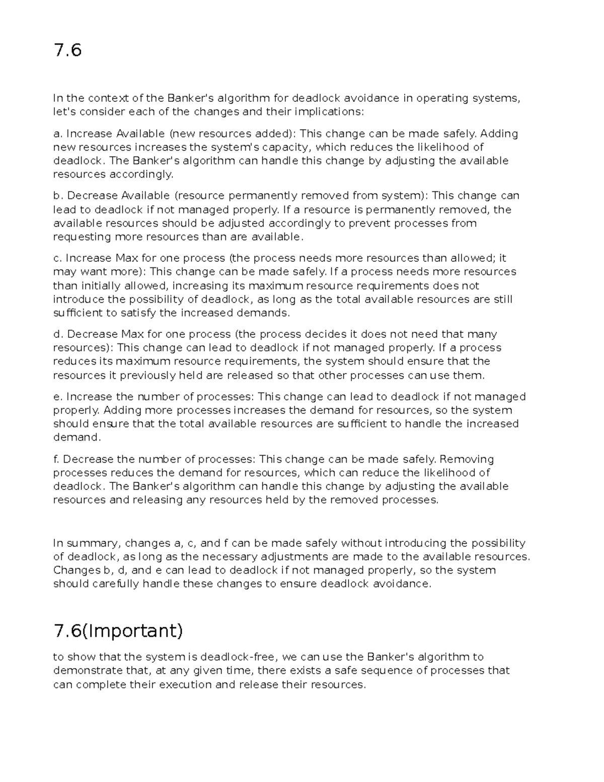 OS Questions - 7. In the context of the Banker's algorithm for deadlock ...