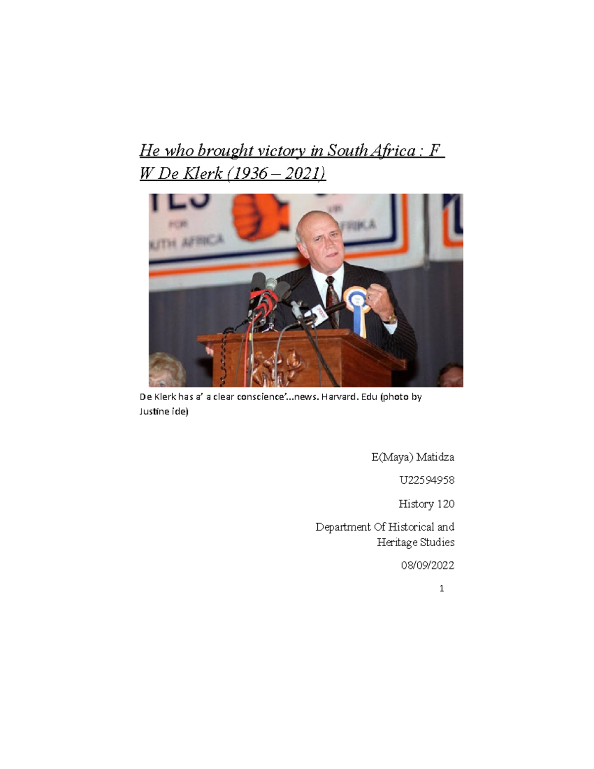 South African victory Through F W De Klerk - Copy - He who brought victory in South Africa : F W ...