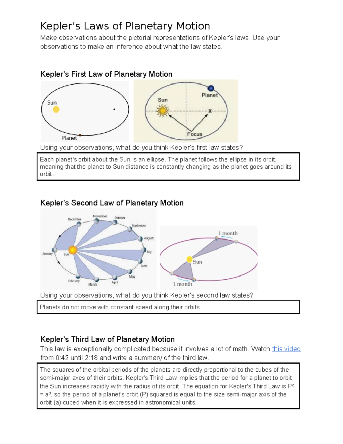Kepler's Laws - Hoffman - Kepler’s Laws of Planetary Motion Make ...