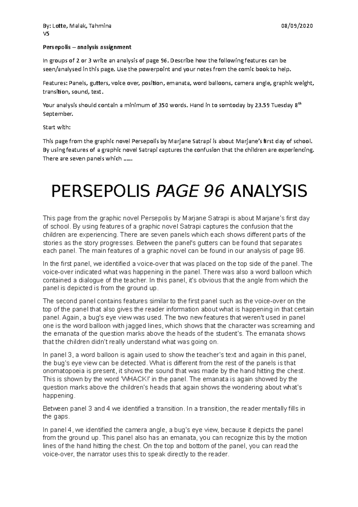 Persepolis PAGE 96 Analysis - By: Lotte, Malak, Tahmina 08/09/ V ...