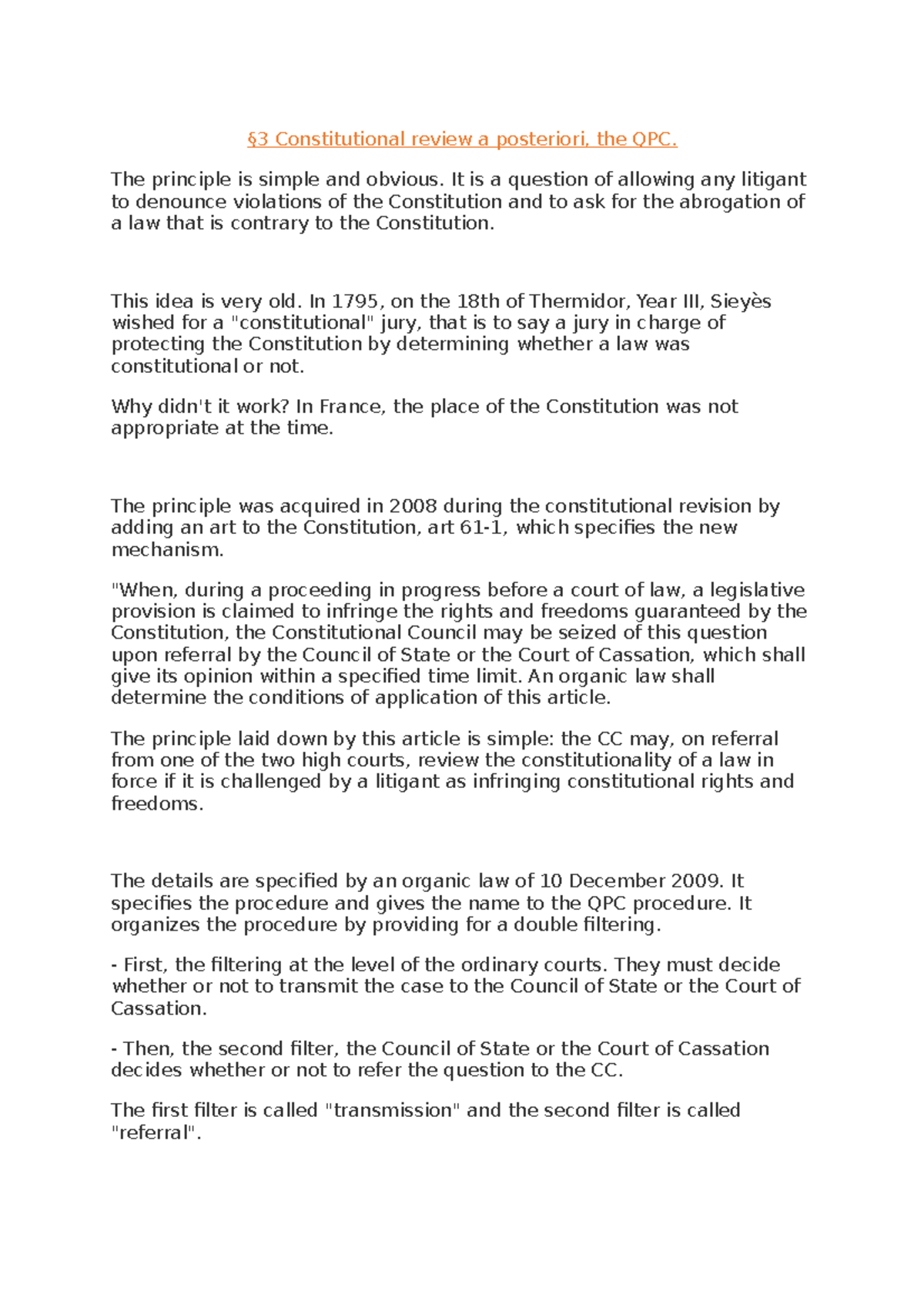 Constituional Council 4 - §3 Constitutional review a posteriori, the ...