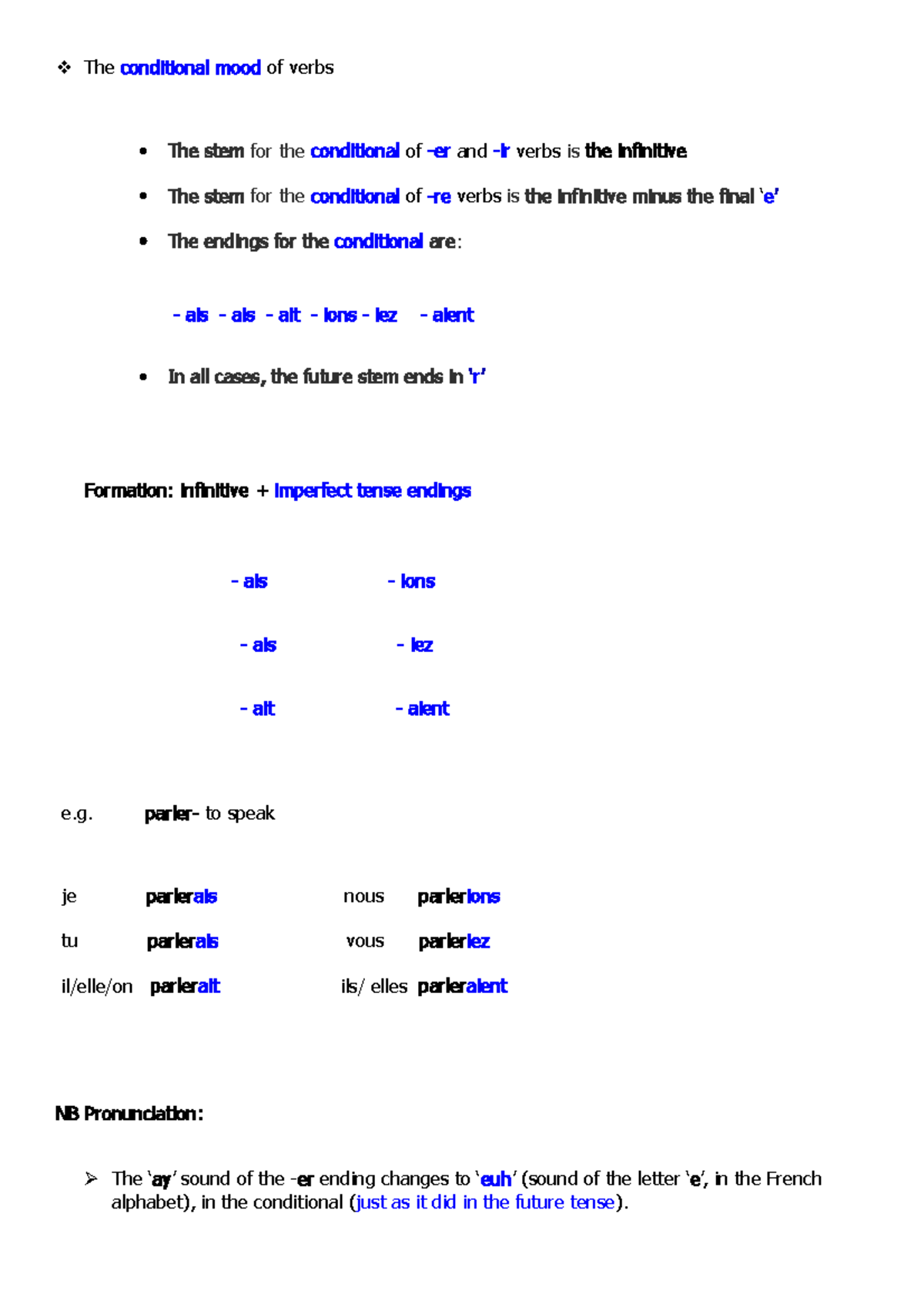 The conditional mood of verbs - The conditional mood of verbs The stem ...
