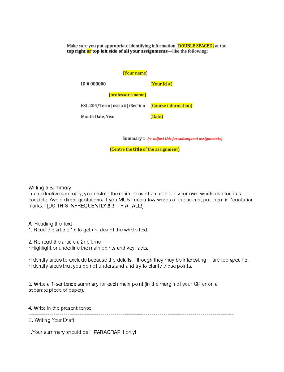 Writing summary formatting - Writing a Summary In an effective summary ...