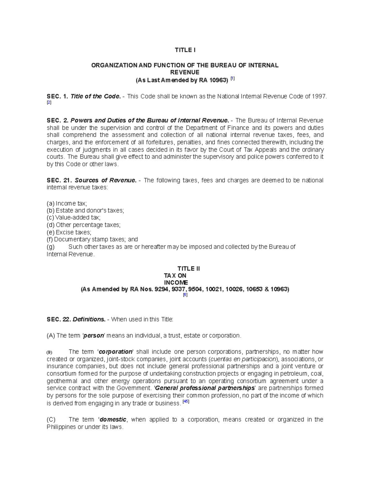 Organization AND Function OF THE Bureau OF Internal Revenue - TITLE I ...