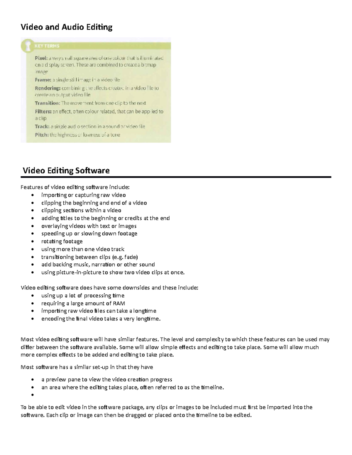 Video and Audio Editing - Video and Audio Editing Video Editing ...