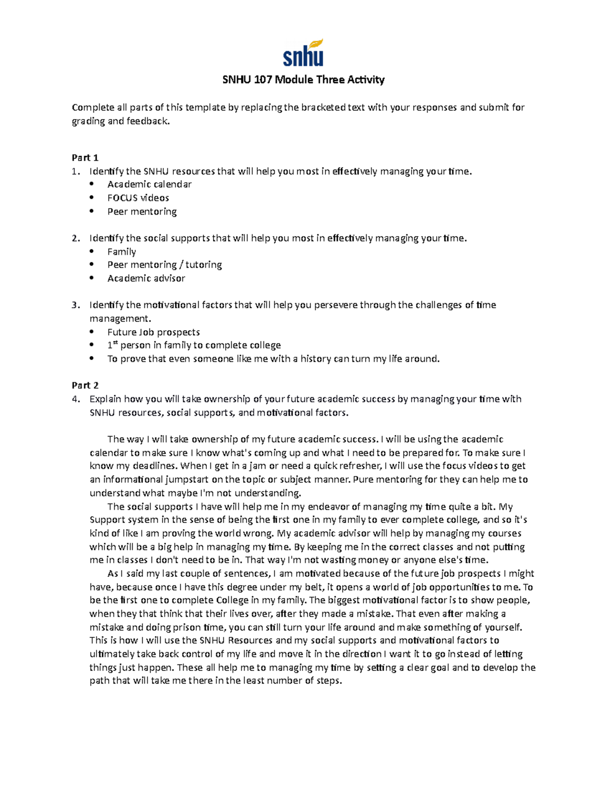 Module 3 activity - summited page - SNHU 107 Module Three Activity ...