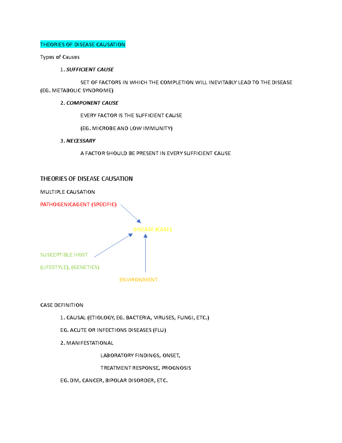 MT 105 LEC Theories OF Disease Causation - Medtech - Studocu