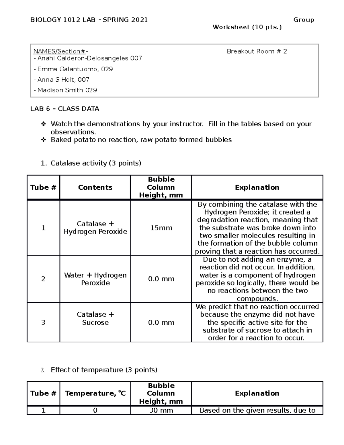 Lab 6-Group Worksheet-S22 - BIOLOGY 1012 LAB - SPRING 2021 Group Worksheet (10 pts.) . - Studocu
