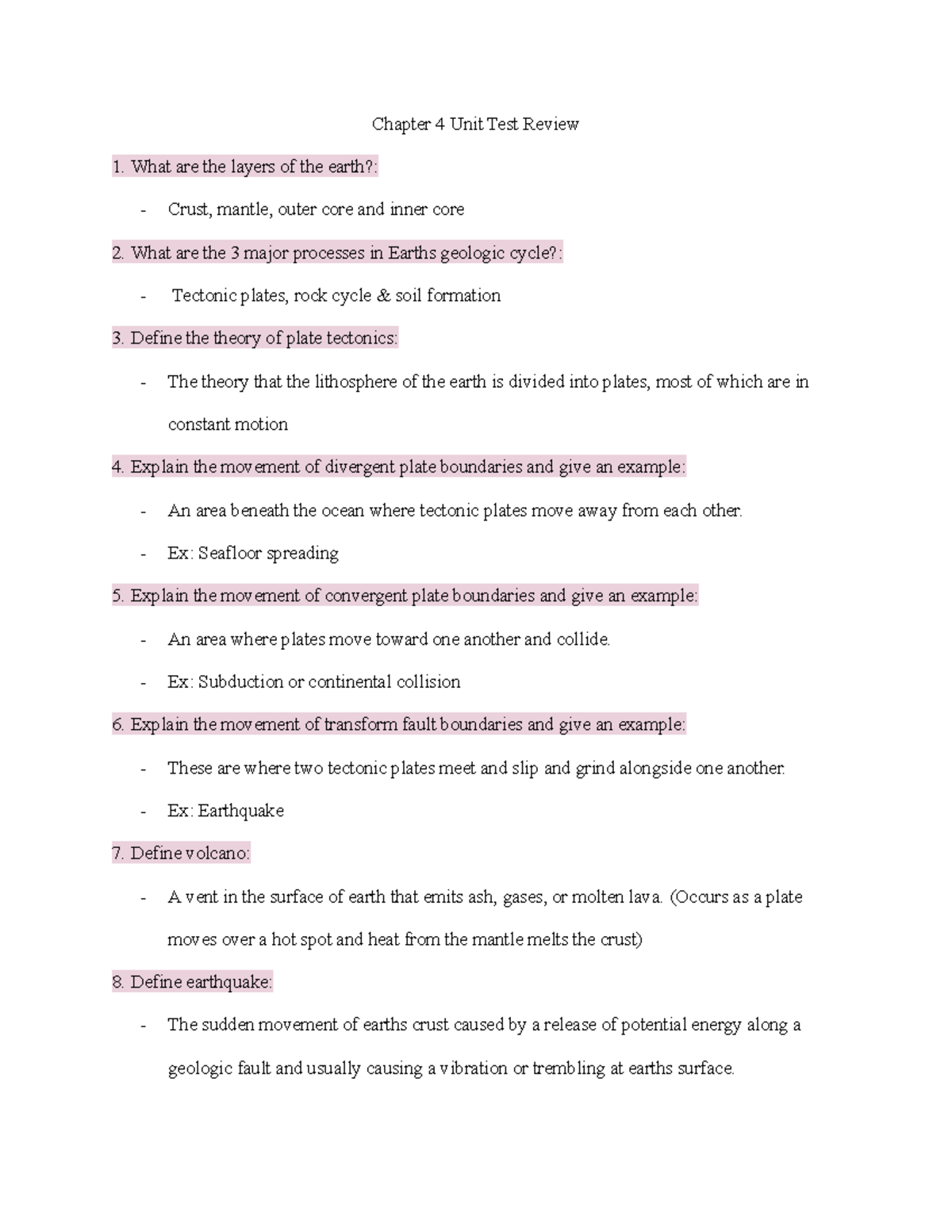 Bio105 Earth Science Unit 4 - Chapter 4 Unit Test Review What are the ...