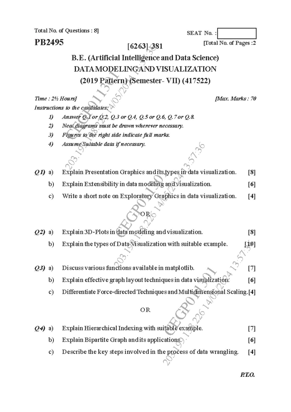 DATA Modeling AND Visualization BE AIDS (End Sem )( 2019 PAT) (Sem VII ...