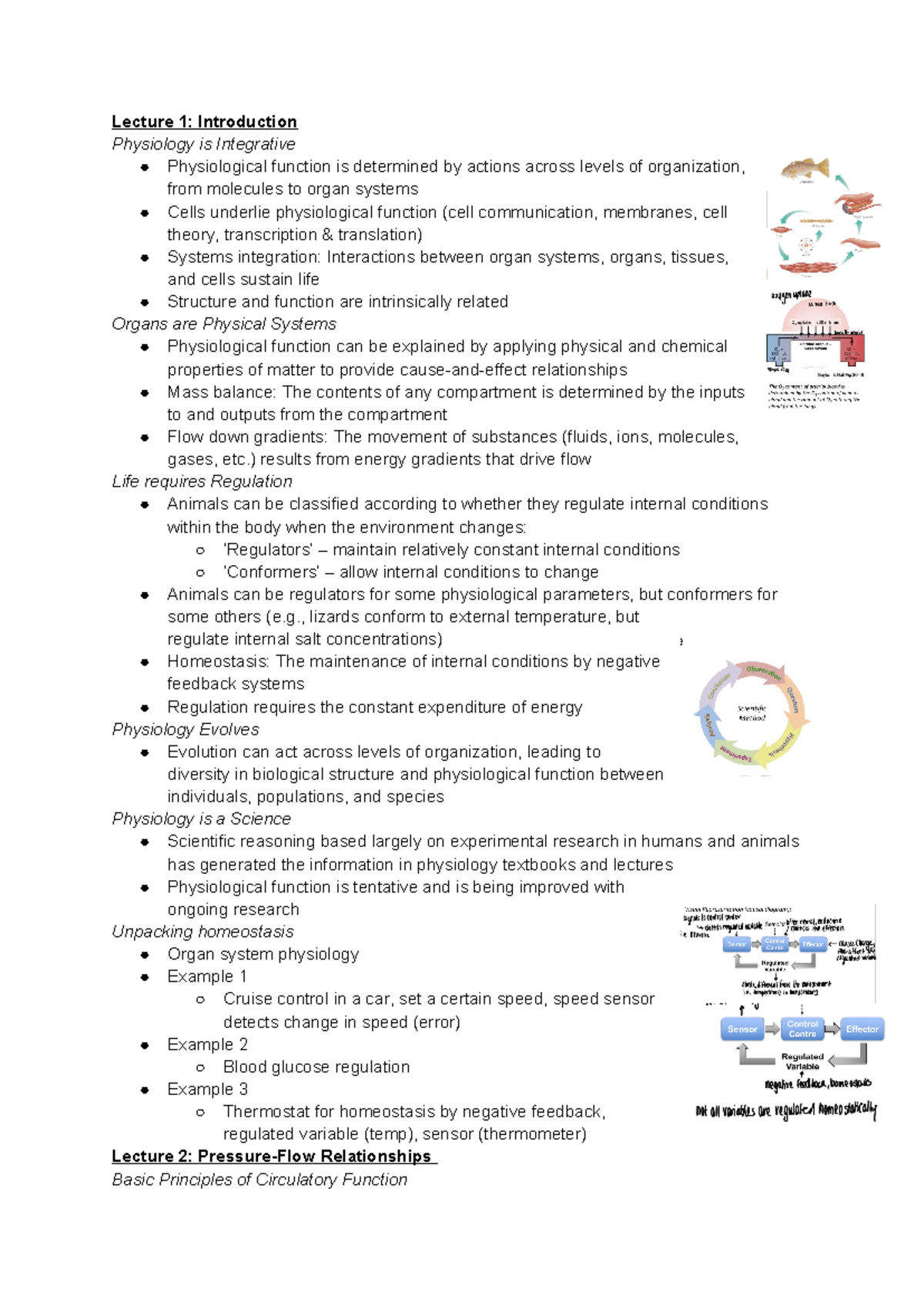 Animal Phys Summary - Lecture 1: Introduction Physiology is Integrative Physiological function ...