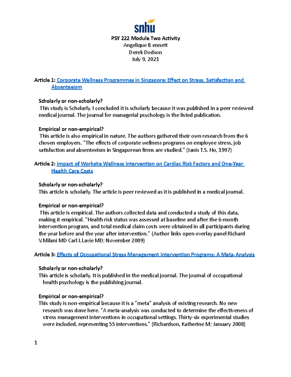 PSY222 Module Two Activity- completed - PSY 222 Module Two Activity ...