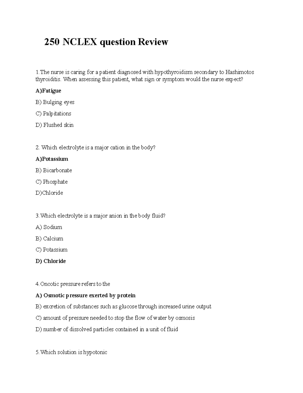 Nclex question Review - Lecture notes 1 - 250 NCLEX question Review 1 ...