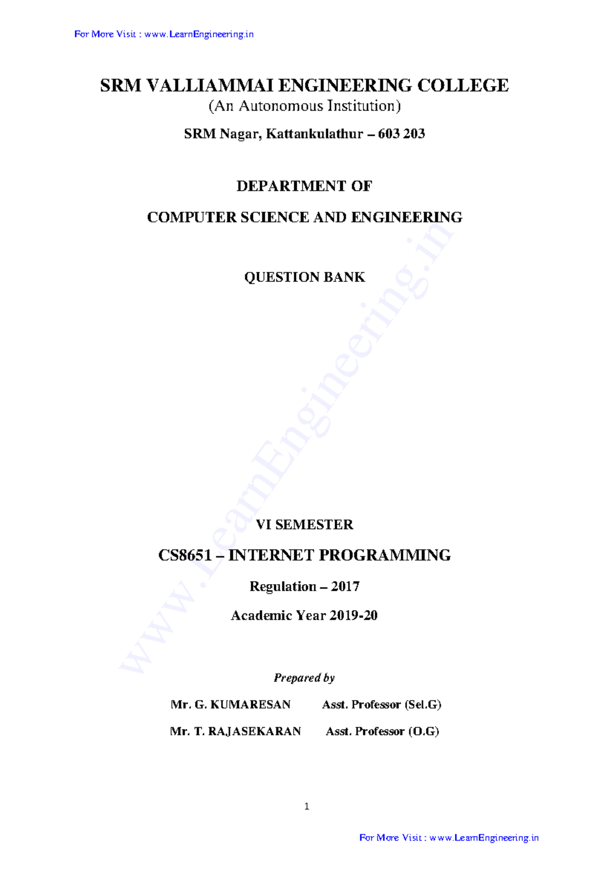 CS8651-Internet Programming QP- By www - 1 SRM VALLIAMMAI ENGINEERING COLLEGE (An Autonomous ...