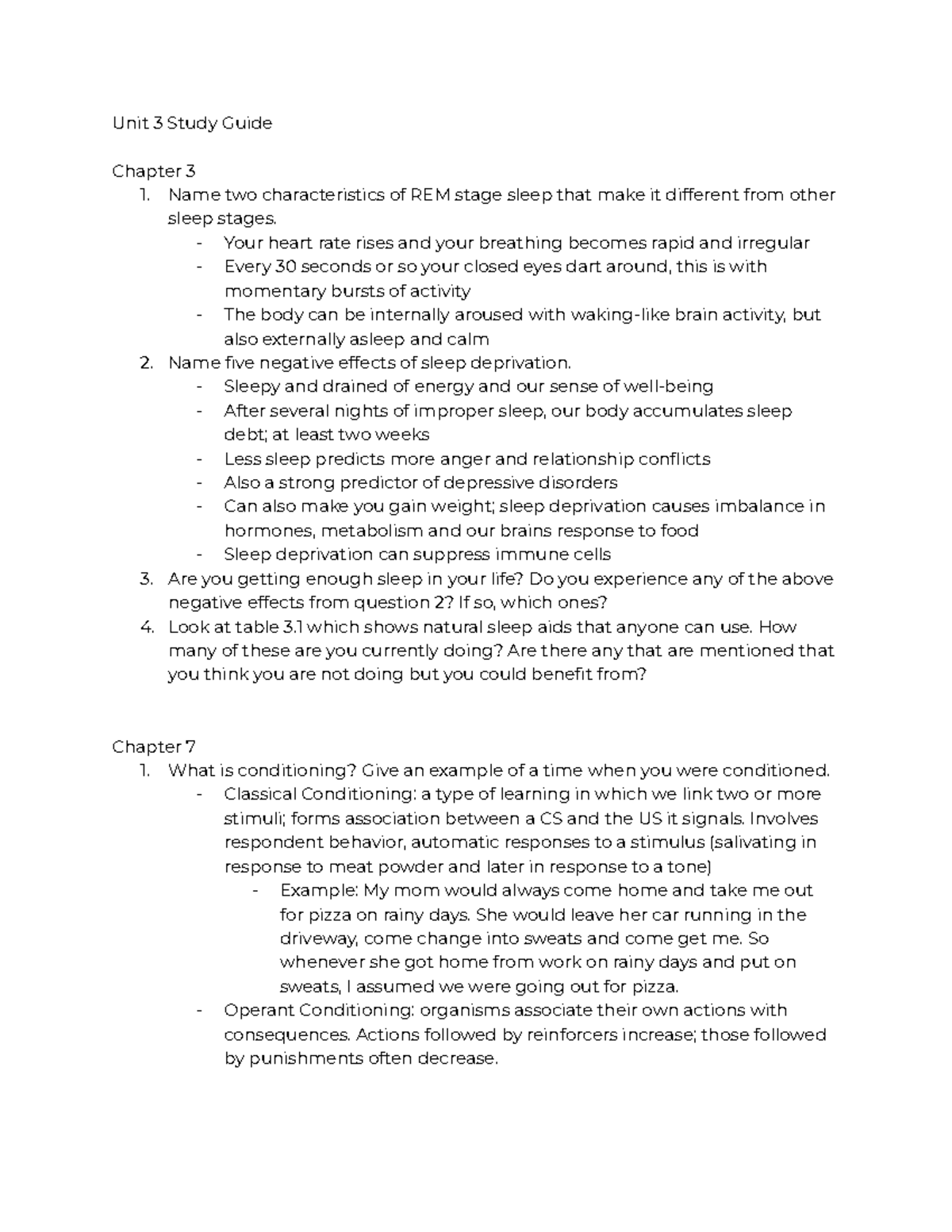 Psych Unit 3 Study Guide - Unit 3 Study Guide Chapter 3 1. Name two characteristics of REM stage ...
