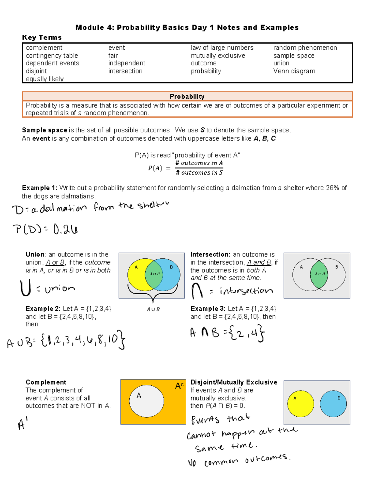 Probability Basics Day 1 Notes and Examples - Studocu