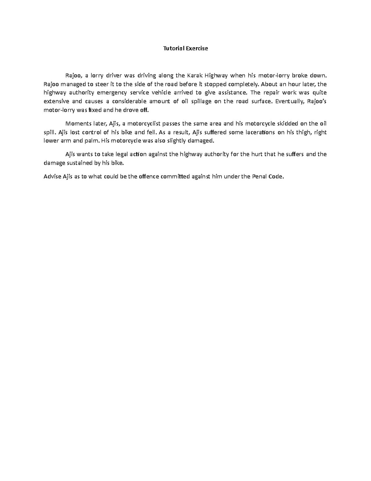 Tutorial Exercise 3 - Tuto for criminal - Tutorial Exercise Rajoo, a ...