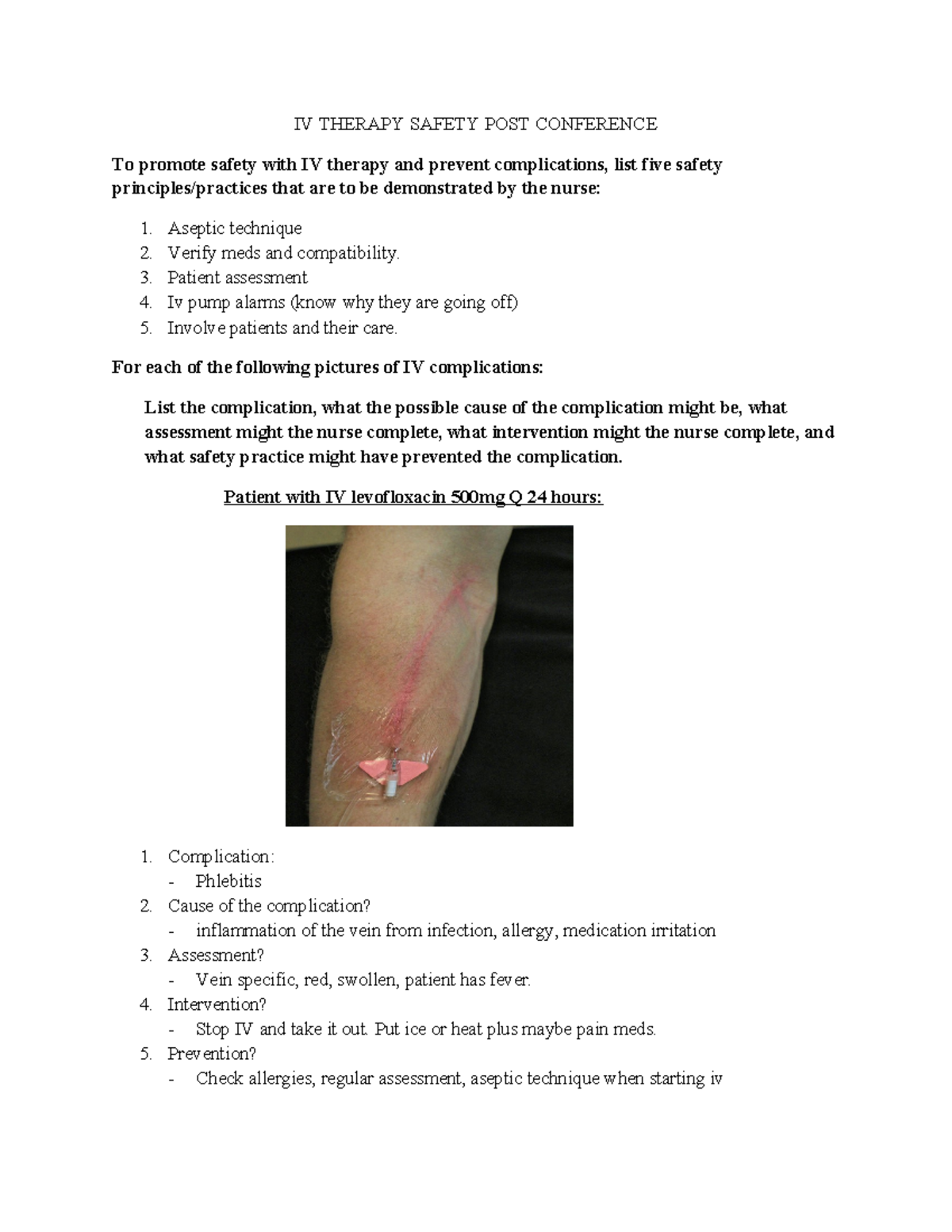 IV Safety Worksheet - N/A - IV THERAPY SAFETY POST CONFERENCE To ...