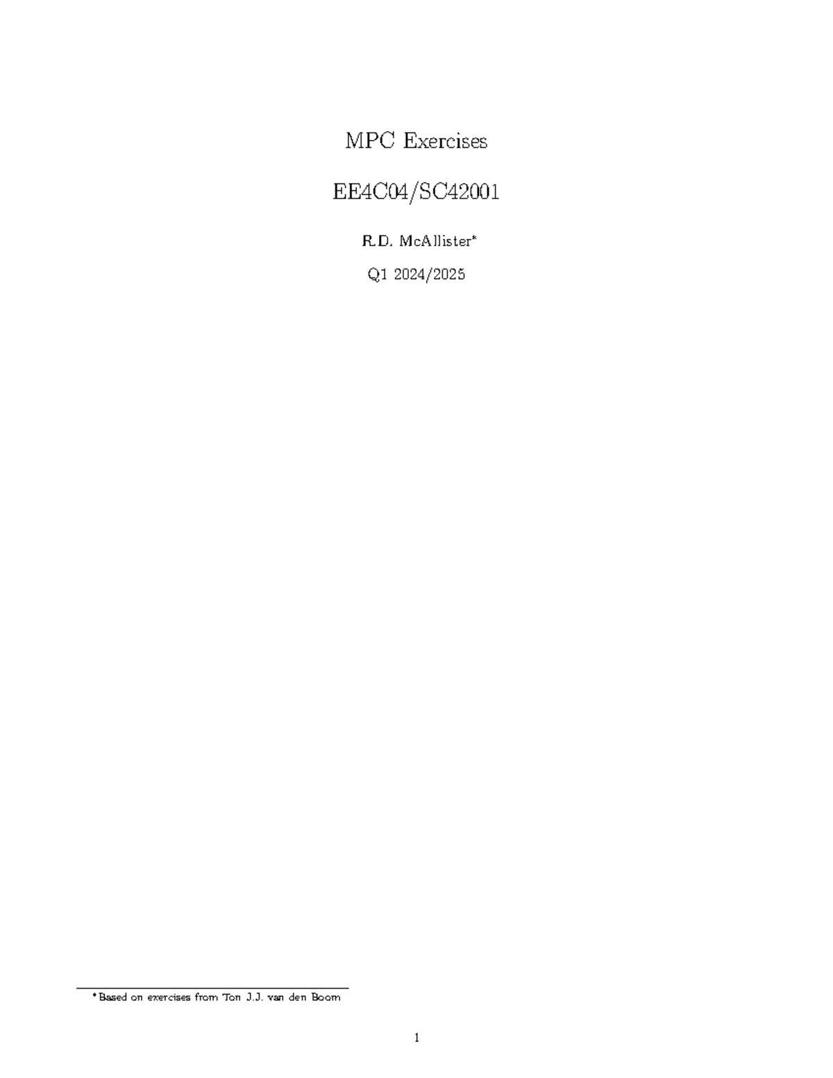Mpc exercises 1 - Oefenopgaves MPC - MPC Exercises EE4C04/SC R ...