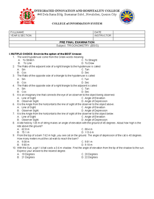BSIS Midterm Exam 2nd Year - INTEGRATED INNOVATION AND HOSPITALITY ...