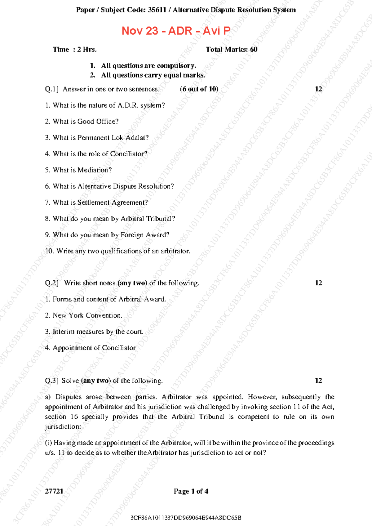 ADR QPs (2023-2017 ) - Question papers of last 5 years - - Studocu