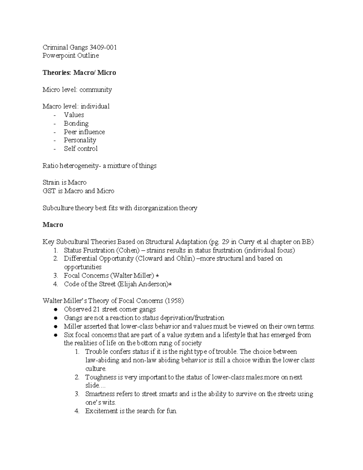 CJ 3409 Theories Macro Micro - Criminal Gangs 3409- Powerpoint Outline ...