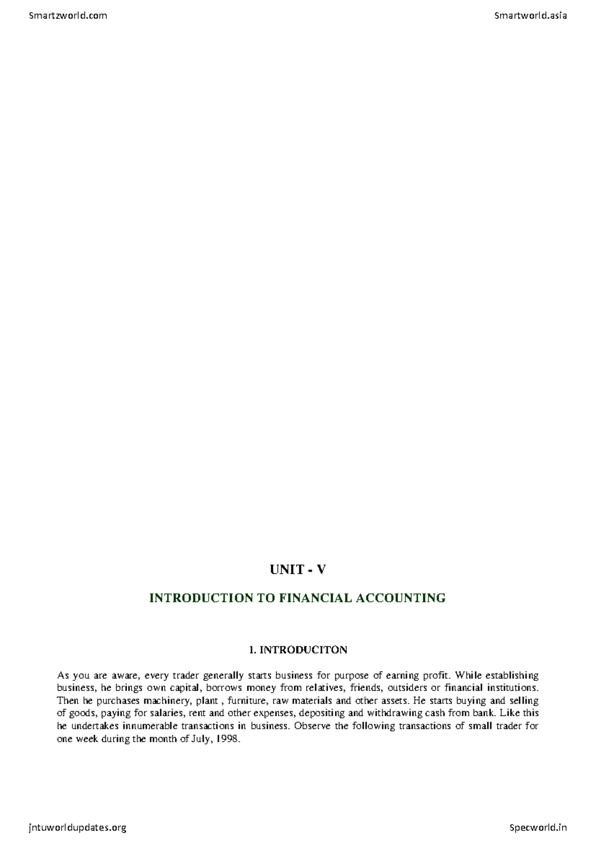 Mefa UNIT-5 - mefa material r15 - UNIT - V INTRODUCTION TO FINANCIAL ACCOUNTING 1. INTRODUCITON ...