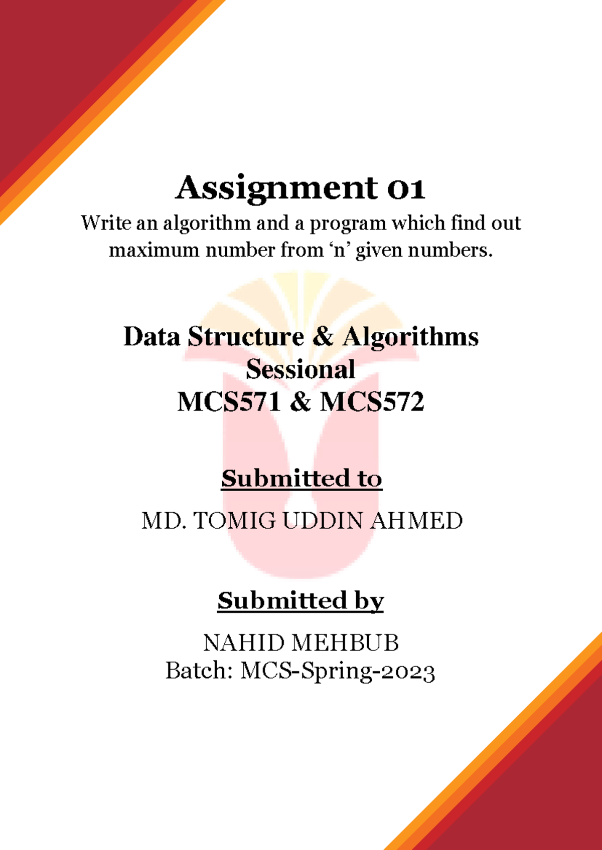 Maximum number from n number Algorithm and Program Assignment for Data Structure and Algorithm ...