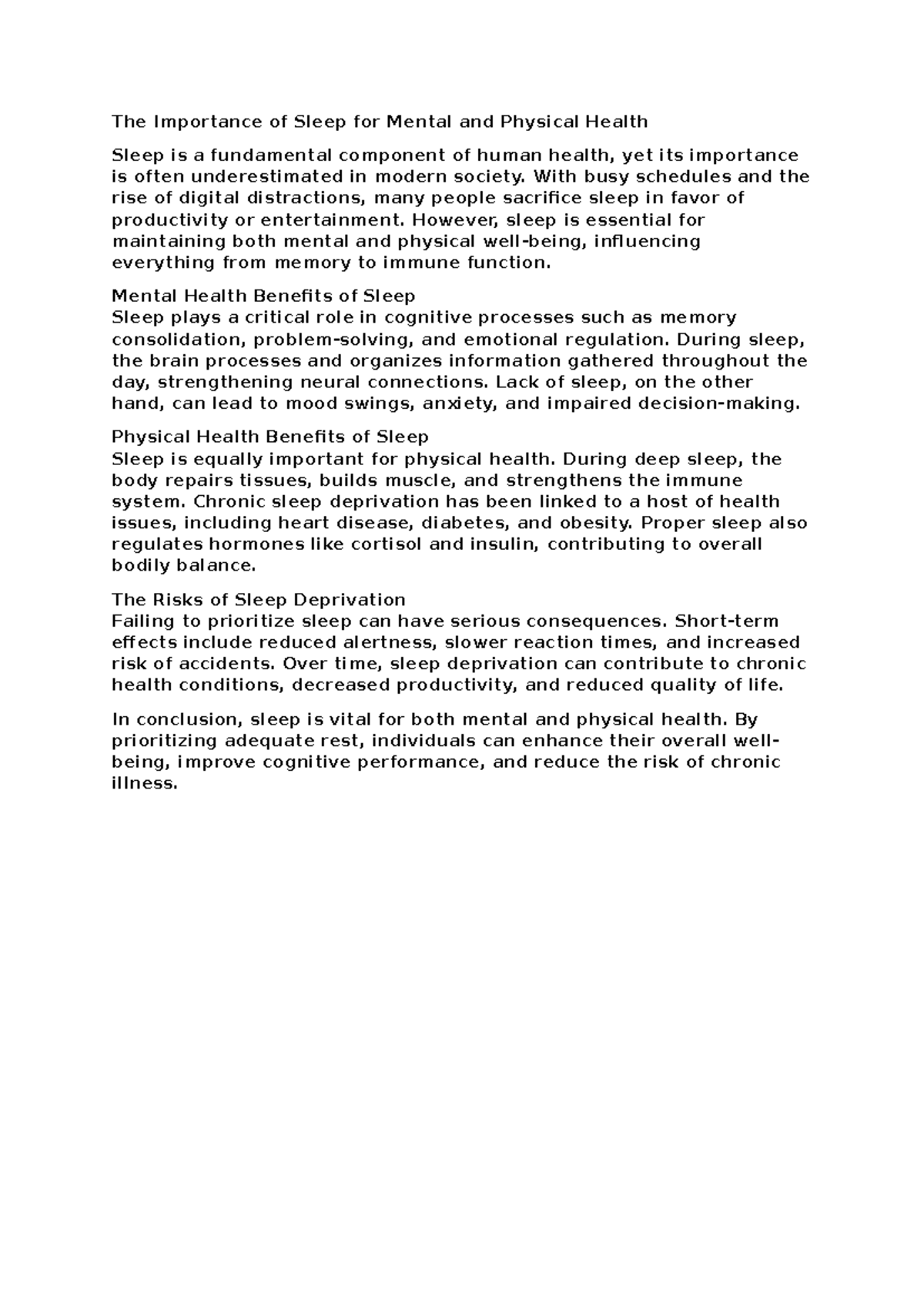 Importanceofsleep - Importance of sleep essay - The Importance of Sleep ...