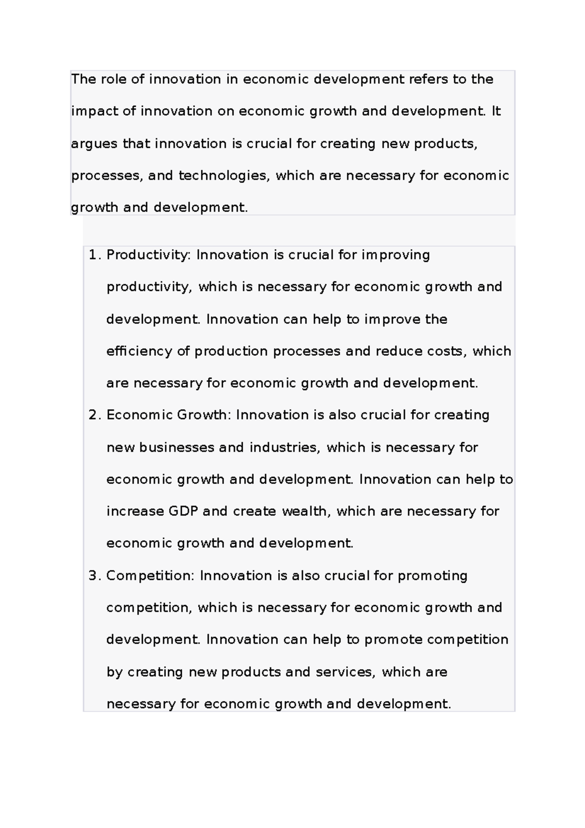 The role of innovation in economic development - It argues that ...