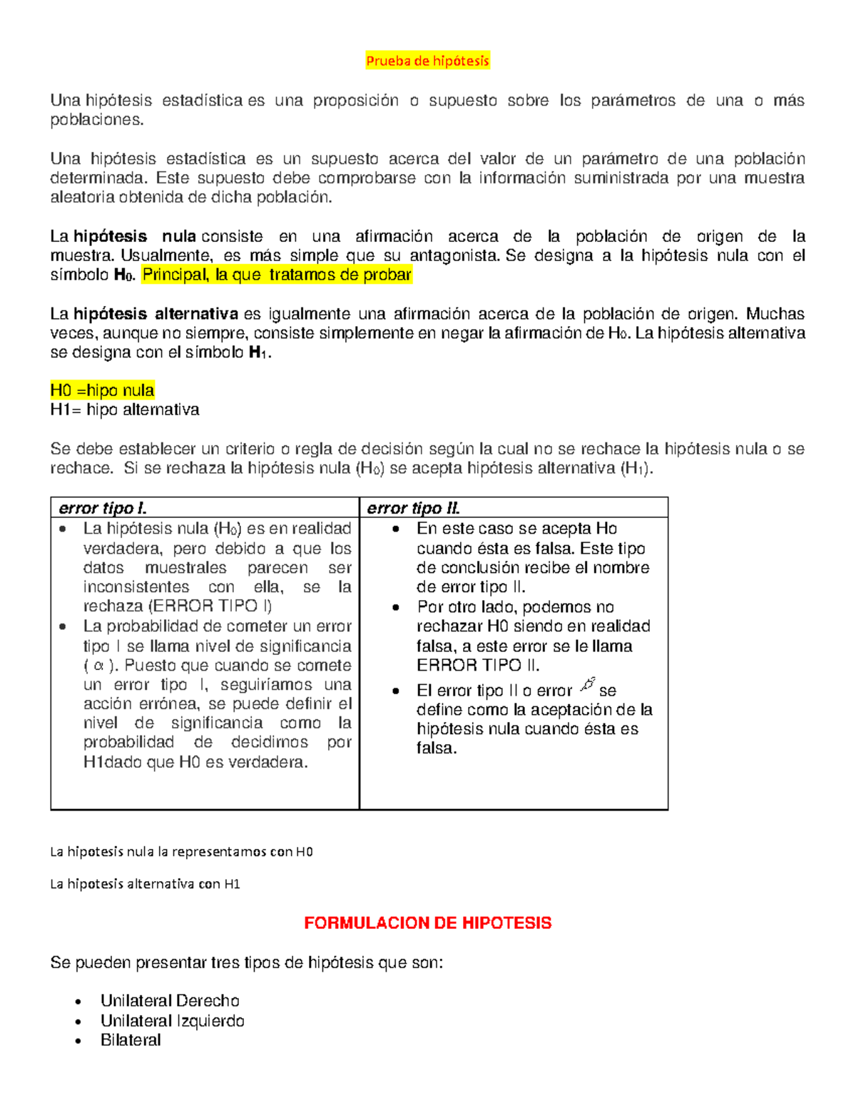 Prueba de hipótesis Estudiantes - Prueba de hipótesis Una hipótesis ...