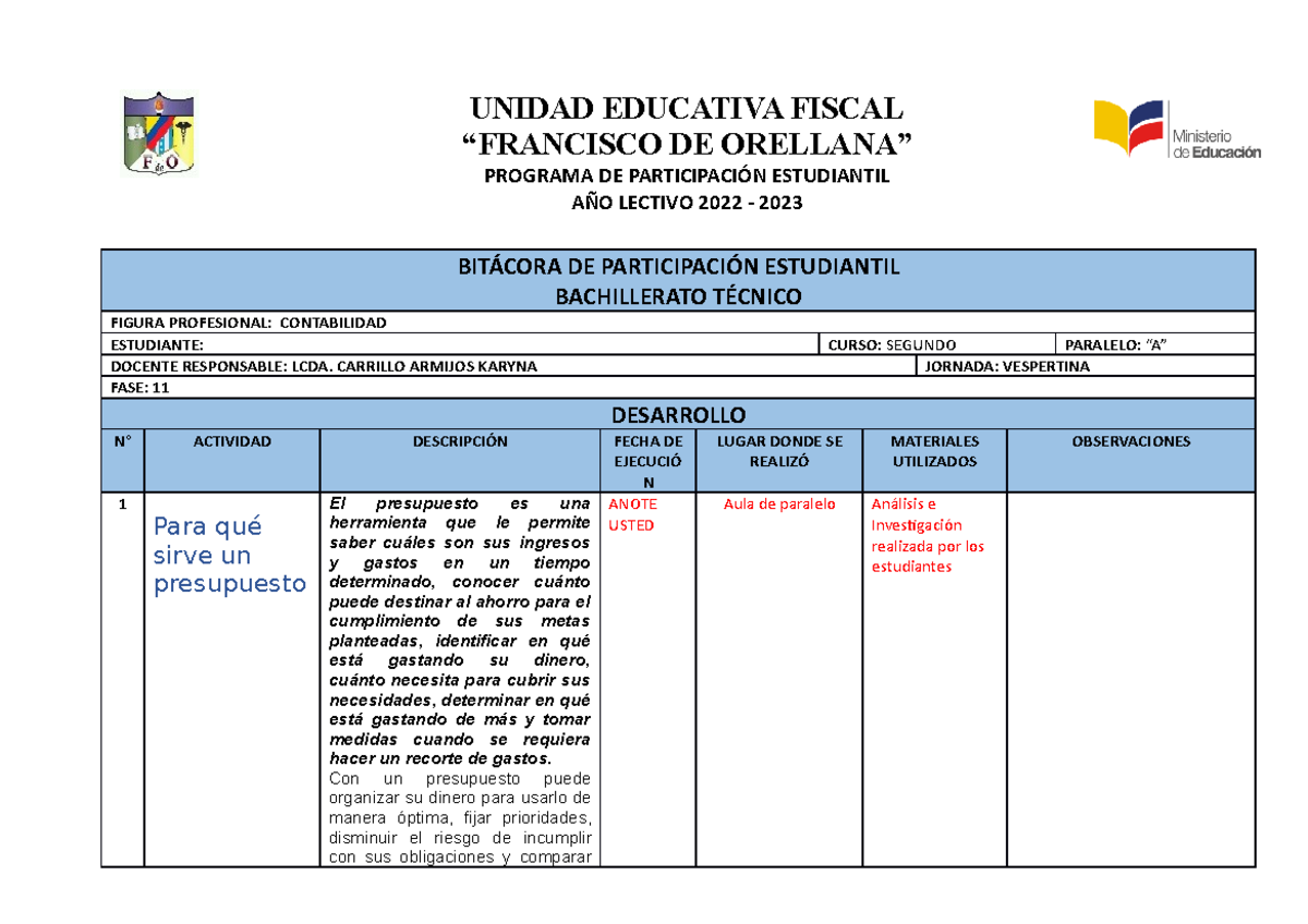 Bitacora - este documento es un apoyo de practica para cualquier ...