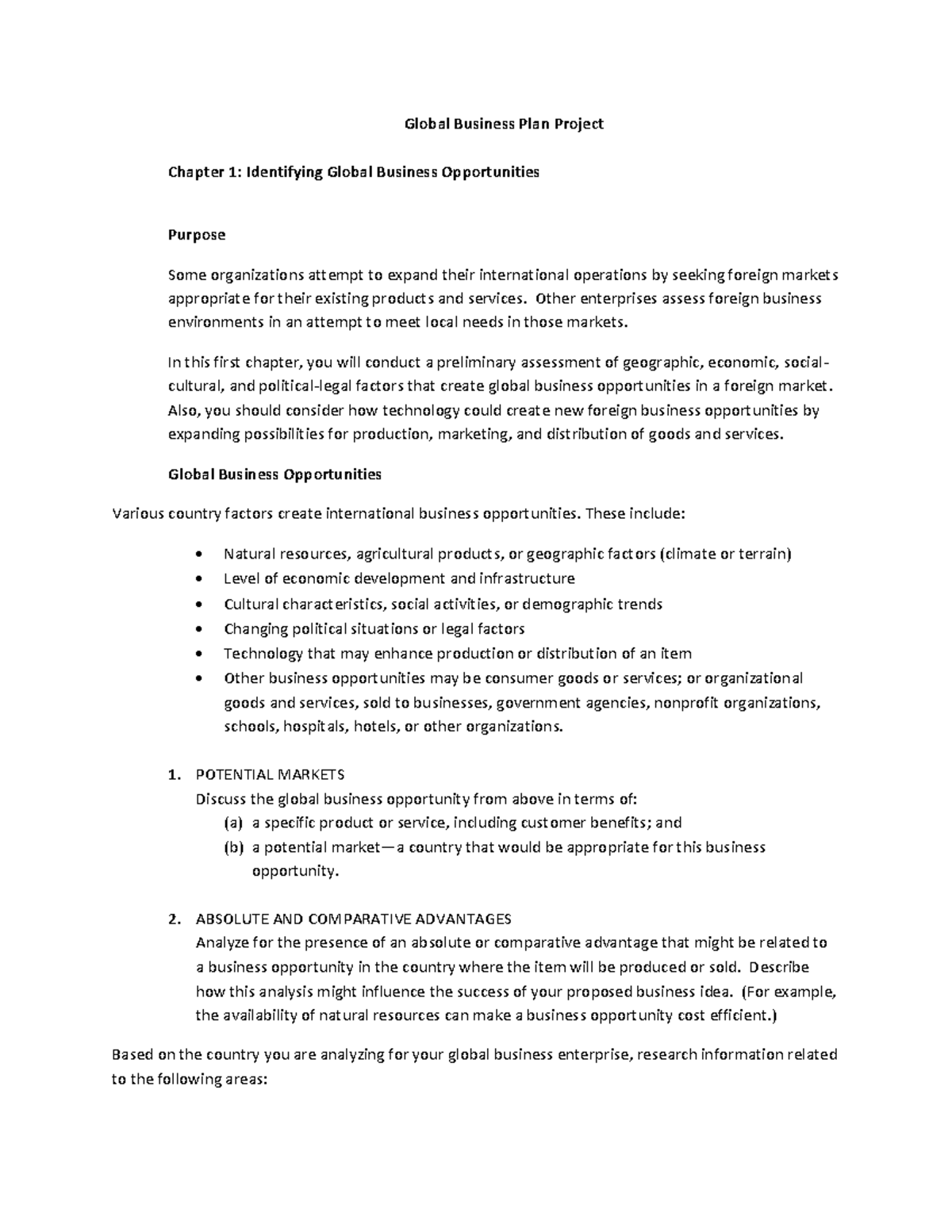 Chapter 1 - notes - Global Business Plan Project Chapter 1: Identifying ...
