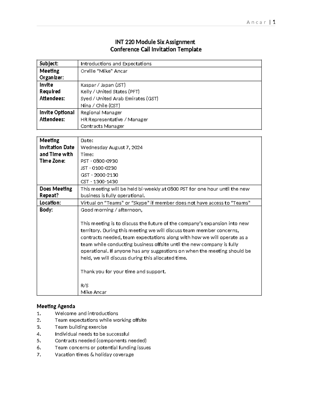 INT 220 Conference Call Invitation Template - INT 220 Module Six ...
