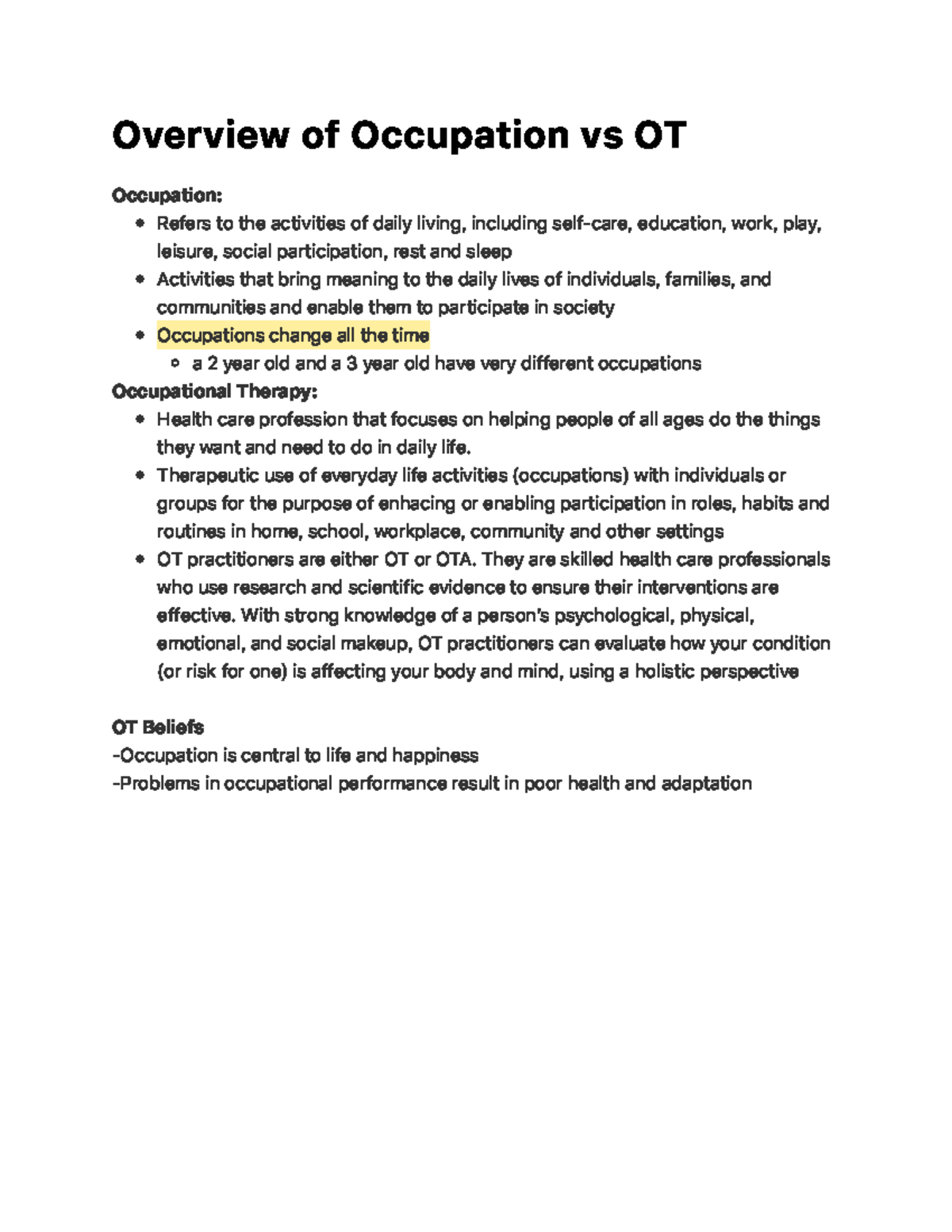 Overview of Occupation vs OT - O ve r v i ew o f O c c u p a t i o n vs ...