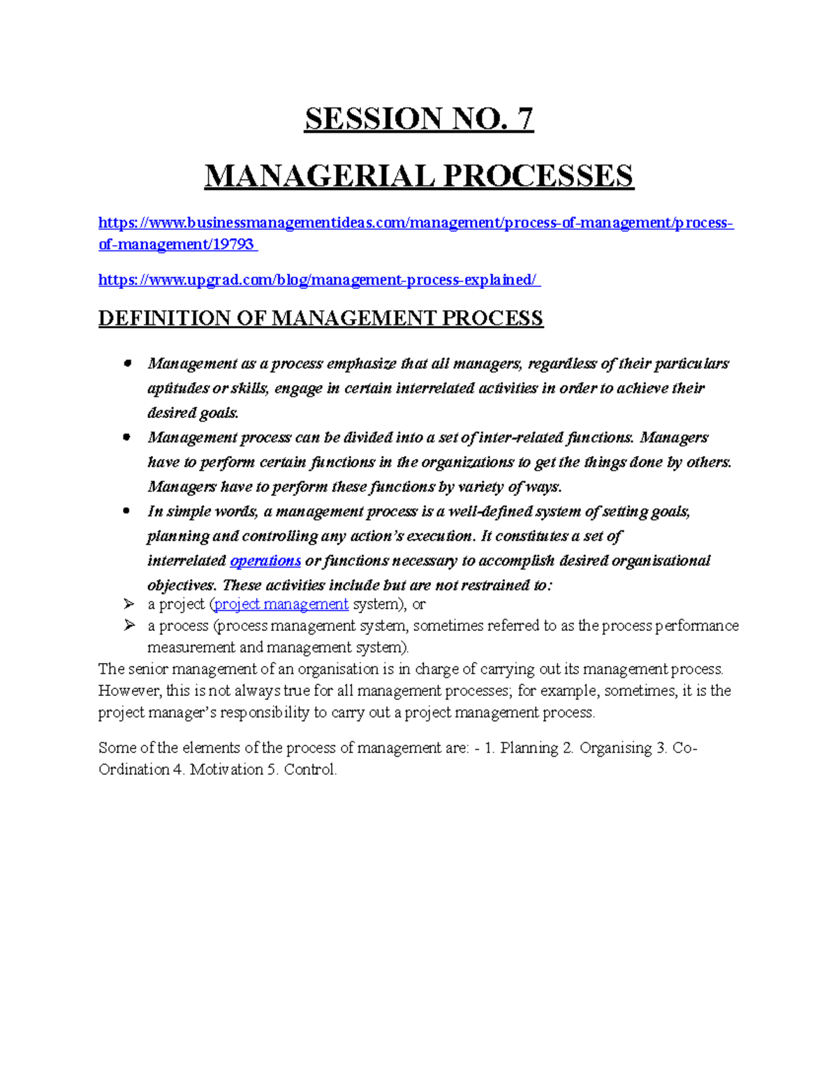 Managerial Processes - PROCESS OF MANAGMENT - SESSION NO. 7 MANAGERIAL ...