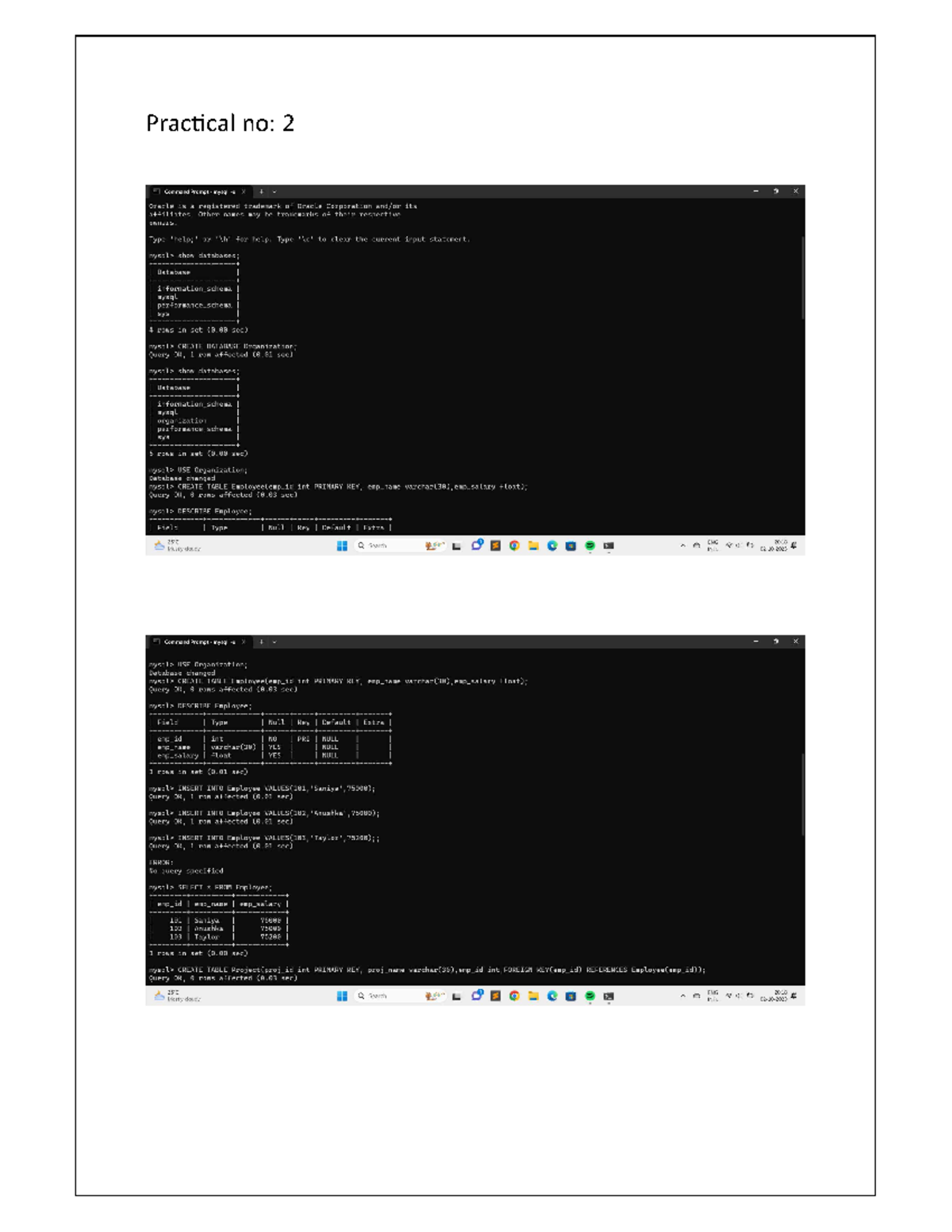 Practical 2 DBMS - Computer Engineering - PracƟcal no: - Studocu